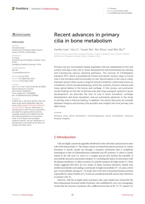 Pdf Recent Advances In Primary Cilia In Bone Metabolism