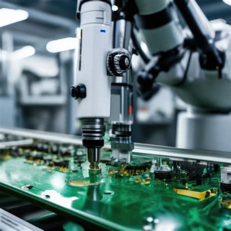 Premium Photo Automated Robotic Arm Assembling Electronics On A