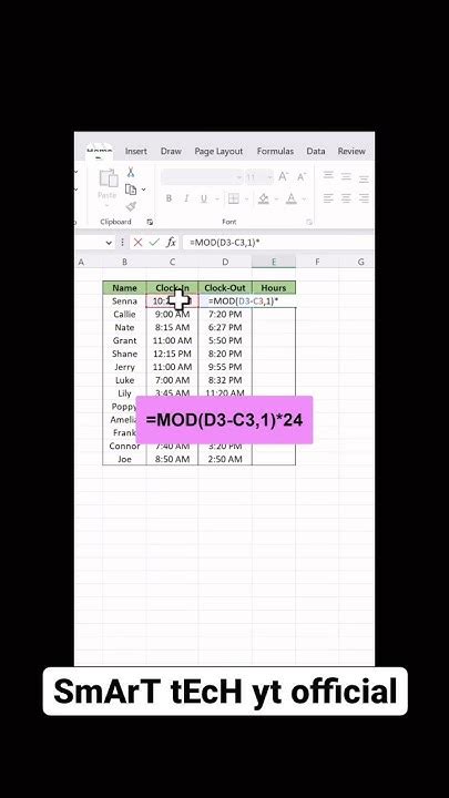 Use Mod Function To Calculate Hours In Excel Shorts Spreadsheet Subscribe
