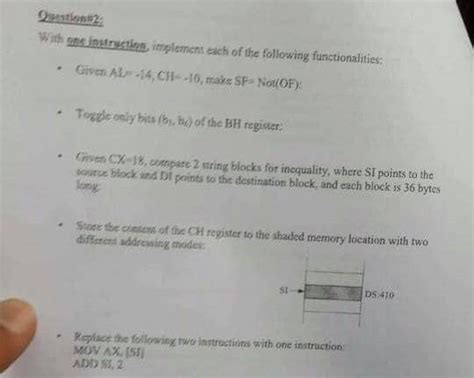 Question2 With One Instruction Implement Each Of