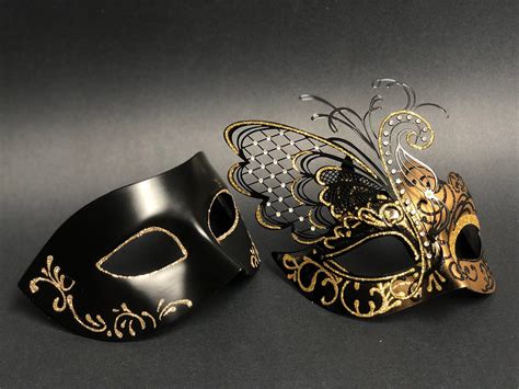 Black Gold Masquerade Masks Couples Party Masks Masquerade Etsy Canada Gold Masquerade Mask