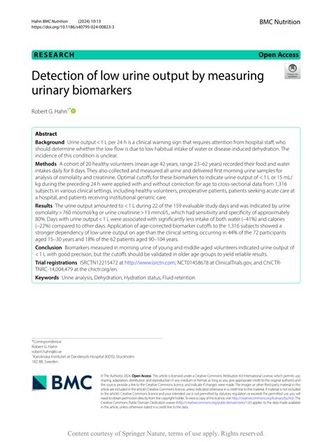 Pdf Detection Of Low Urine Output By Measuring Urinary Biomarkers