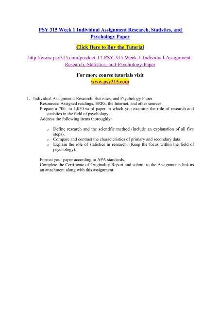 PSY Week Individual Assignment Research Statistics And Psychology Paper