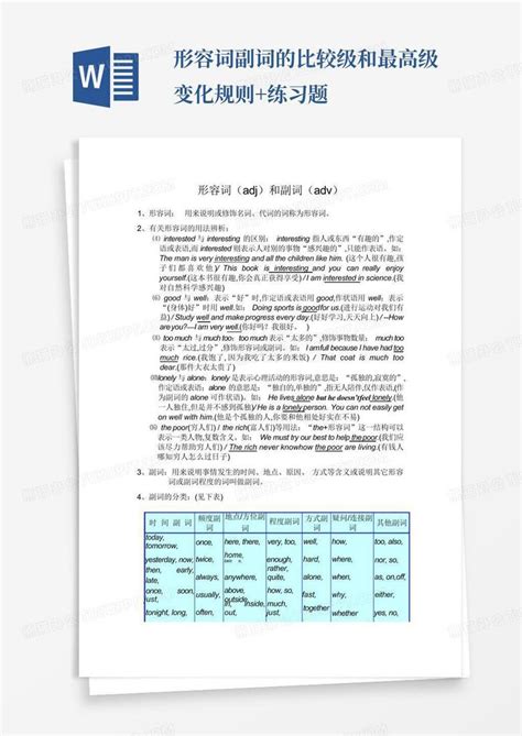 形容词副词的比较级和最高级变化规则 练习题word模板下载 编号lnemvrke 熊猫办公