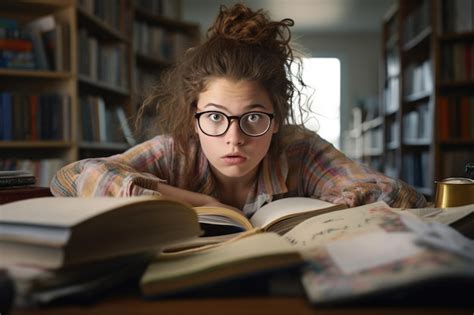 Premium Ai Image The Girl Is In A State Of Shock In The Library In