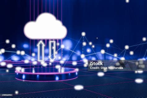 데이터 연결 및 업로드가 있는 디지털 클라우드 컴퓨팅 그림 기술과 혁신을 나타냅니다 3d 렌더링 가상 이벤트에 대한 스톡 사진 및 기타 이미지 Istock