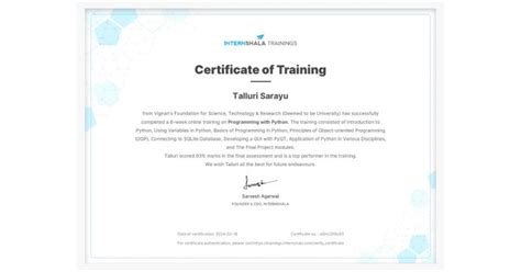 Talluri Sarayu On Linkedin Successfully Completed The Programming With Python Training From