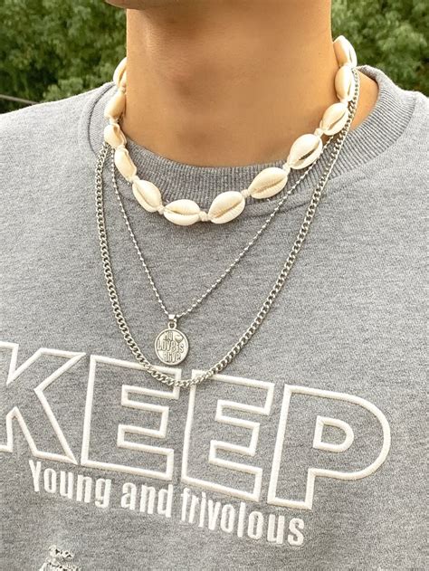 3pcs Men Shell Decor Necklace In 2024 Surfer Jewelry Mens