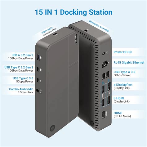 Displaylink USB C Docking Station 3 Monitors HDMI Displayport 4K 60Hz USB3 2 AC Adapter RJ45