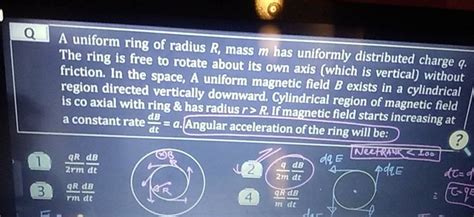 Q A Uniform Ring Of Radius R Mass M Has Uniformly Distributed Charge Q