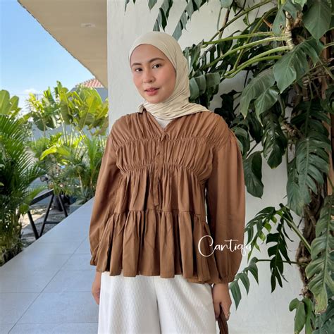Jual Cantiqu Mireya Blouse Kerut Rayon Atasan Wanita Polos Warna
