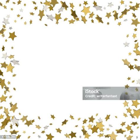 3d 골드 프레임 또는 흰색 배경에 무작위 분산형 황금 별 테두리 축제 배너 생일 인사말 카드 엽서 웨딩 초대장에 대 한 디자인 요소입니다 벡터 일러스트 레이 션 결혼식에
