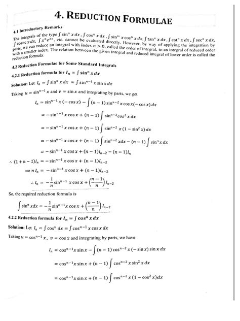 reduction formulae pdf