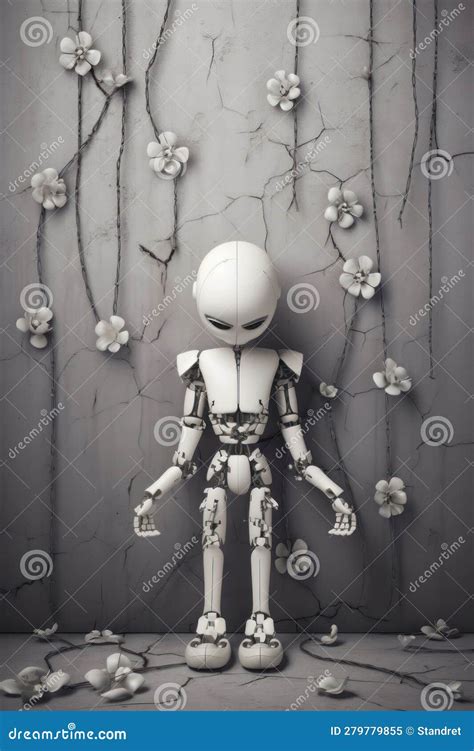 White Android Against Wall Beautiful Illustration Picture Stock