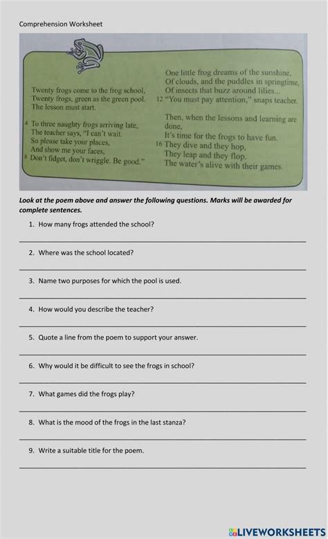 Poetry Exercise For Grade Live Worksheets Worksheets Library