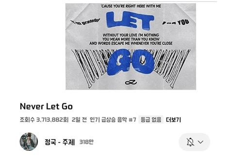 [bts News] 방탄소년단 정국 ‘never Let Go 유튜브 전세계 인기 뮤직비디오 1위…일파만파 확산 뷰어스