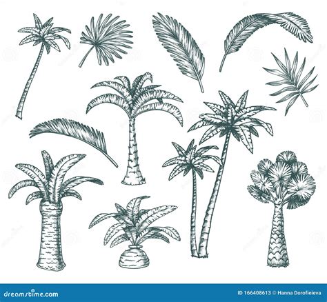 Set Of Isolated Palm Sketch Tropical Coconut Tree Stock Vector