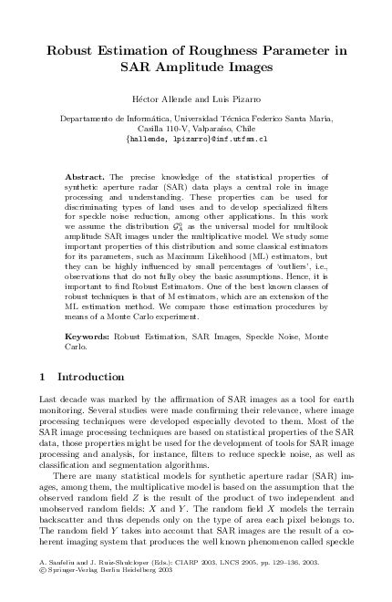 Pdf Robust Estimation Of Roughness Parameter In Sar Amplitude Images