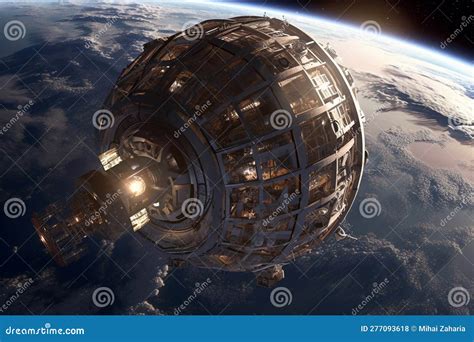 A Spaceship Orbiting A Planet Space Exploration Concept Generative