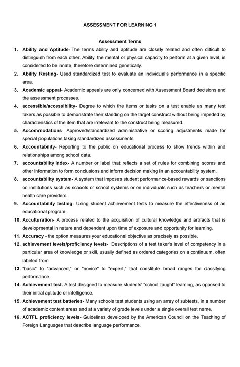 Assessment For Learning 1 Assessment Terms Assessment For Learning