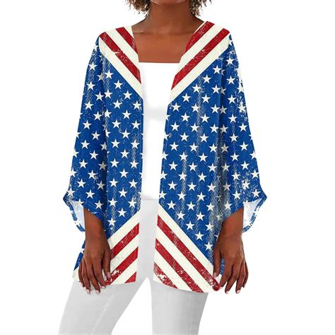 Ehtmsak Independence Day 34 Sleeve Cardigan For Women Long 4th Of July