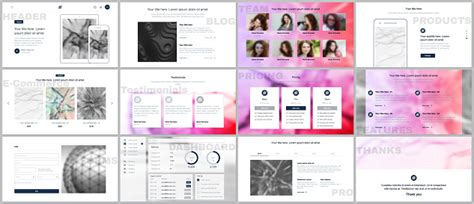 웹사이트 디자인 최소한의 프레 젠 테이 션 포트폴리오에 대 한 서식 파일 벡터의 집합입니다 흰색 바탕에 간단한 요소입니다 프레
