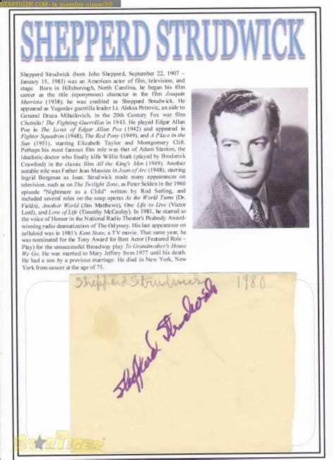 Shepperd Strudwick Autograph Collection Entry At Startiger