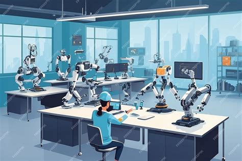 Premium Photo Programming And Controlling Robotics Lab Vector Flat