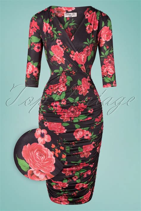 Vintage Chic For Topvintage Emma Bloemen Pencil Jurk In Zwart Shop