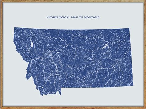 Montana Rivers And Lakes Map Poster Hydrological Art Print Etsy