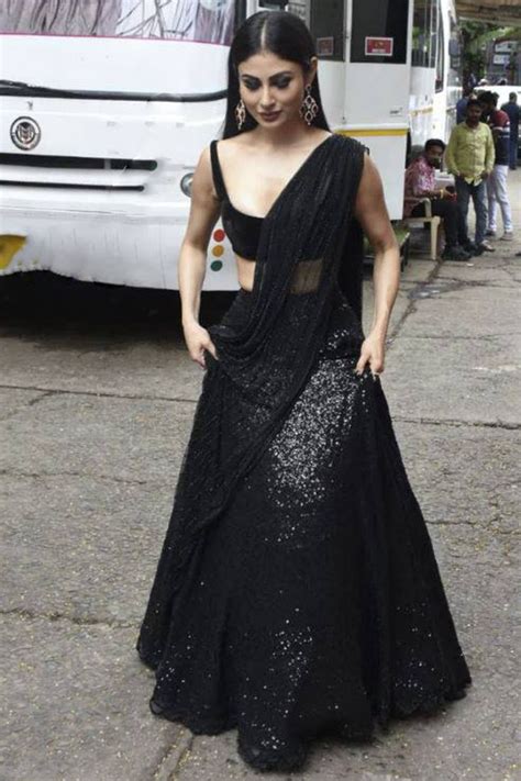 Actress Mouni Roy Style Black Sequence Work Lehenga Choli