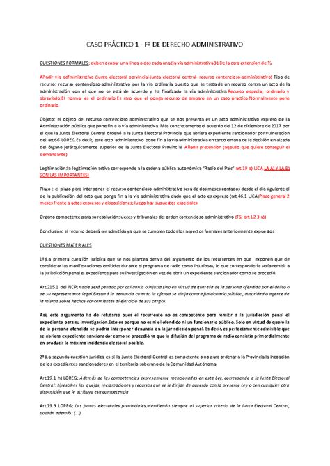 Casos Admin Caso PrÁctico 1 Fº De Derecho Administrativo Cuestiones