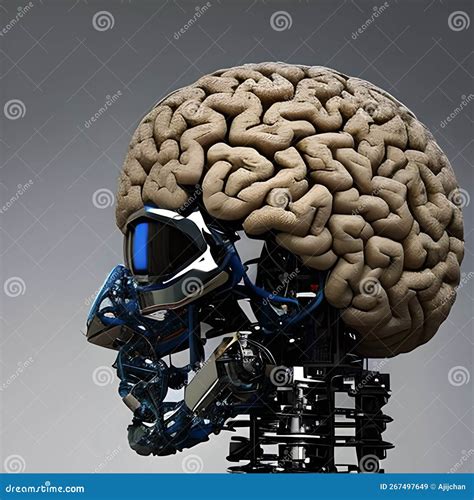 Head Of A Robot With A Human Brain An Ai Generated Image Stock