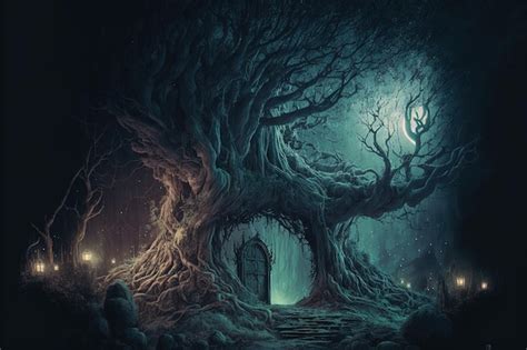 Premium Ai Image Fantasy Big Tree Forest In Norse Mythology Darkness