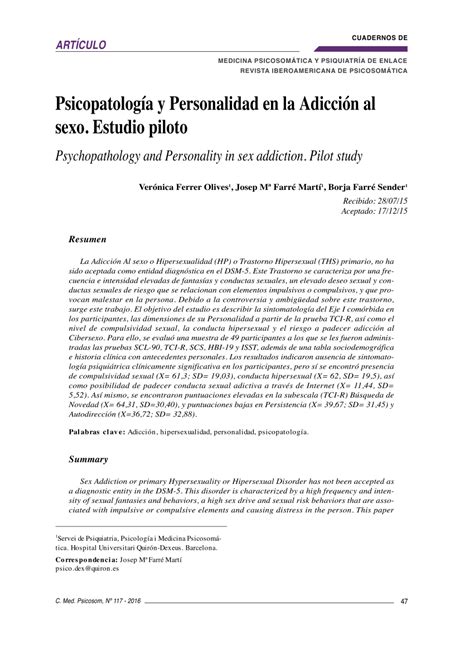 Pdf Psicopatología Y Personalidad En La Adicción Al Sexo Estudio
