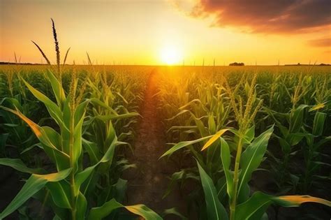 Premium AI Image Corn Field At Sunset Beautiful Nature Scene AI Generated