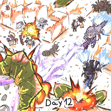 Safebooru 5girls D Building Campfire Chibi Cooking Earth Defence