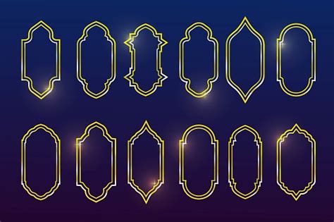 모양 라마단 창 금 프레임 세트입니다 아랍어 라마단 금 아치 이슬람 장식 장식 아키텍처는 창문과 문을 형성합니다 벡터 그림 0명에 대한 스톡 벡터 아트 및 기타 이미지