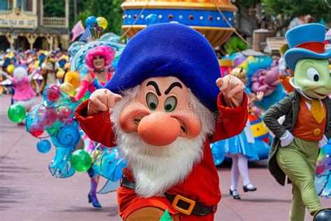 Seven Dwarf Characters From The Festival Of Fantasy Parade Editorial
