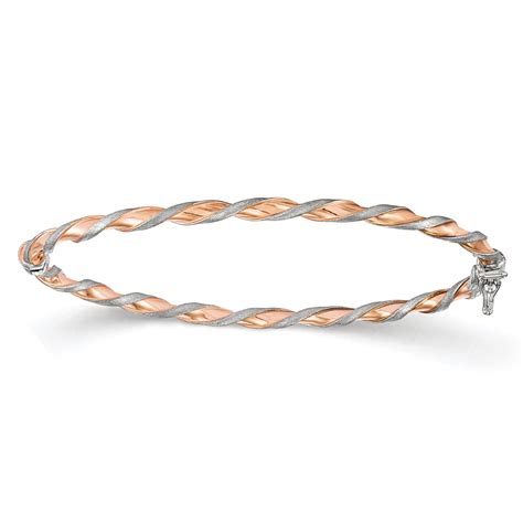 Polished And Brushed Twisted Bangle Bracelet 14k Two Tone Gold Q388