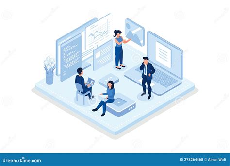 People Characters Developing New Software On Laptop Developers Team Programming And Coding