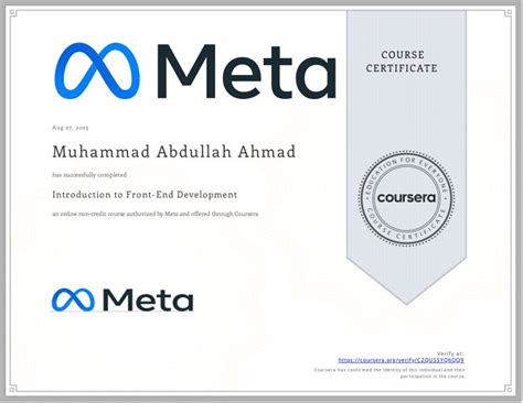 Muhammad Abdullah Ahmad On Linkedin Metafrontend Coursera