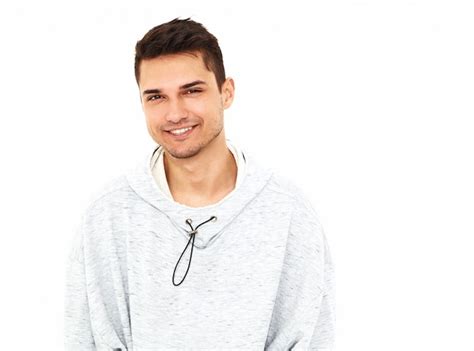 Free Photo Portrait Of Young Smiling Handsome Model Man Dressed In