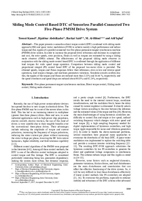 Pdf Sliding Mode Control Based Dtc Of Sensorless Parallel Connected Two Five Phase Pmsm Drive