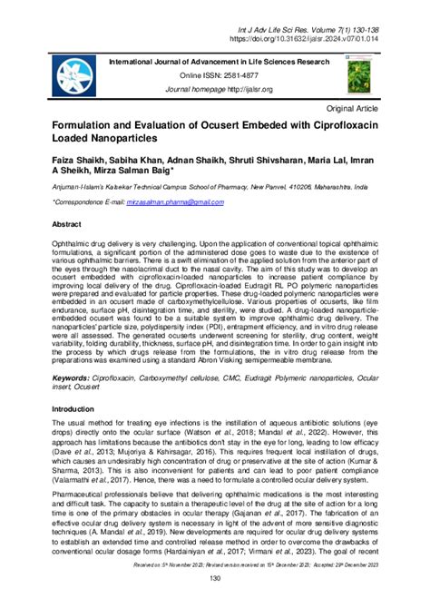 Pdf Formulation And Evaluation Of Ocusert Embeded With Ciprofloxacin