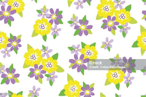 흰색 배경에 작은 노란색 꽃이있는 원활한 꽃 무늬 소박한 스타일의 귀여운 꽃 디자인 벡터 0명에 대한 스톡 벡터 아트 및 기타 이미지 Istock