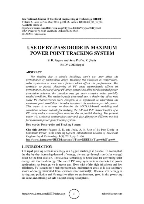 Pdf Use Of By Pass Diode In Maximum Power Point Tracking System