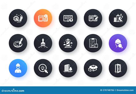 Minimal Set Of Buildings Help And Foreman Flat Icons For Web Development For Design Vector