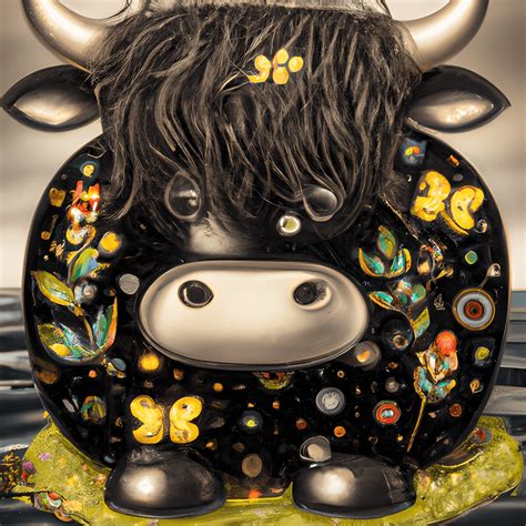 Whimsical Farm And Super Detailed Scottish Highland Cow Shell Cartoon