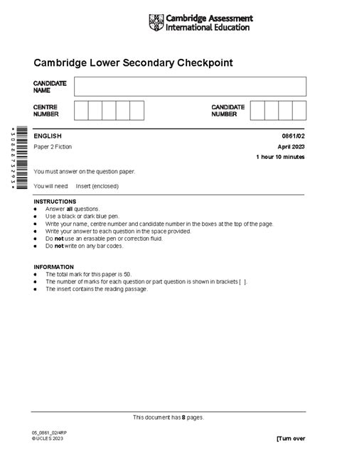 English Stage 7 Sample Paper 2 Tcm143 595361 English S7 02 Ins 3rp © Ucles 2020 Cambridge